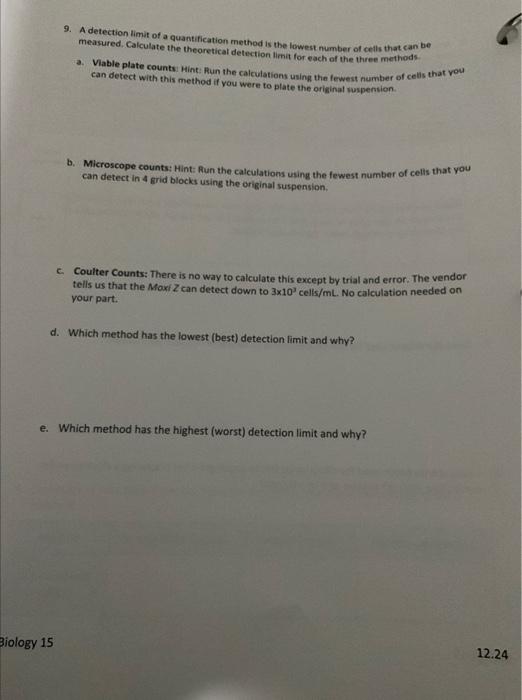 Solved 9 A Detection Limit Of A Quantification Method Is