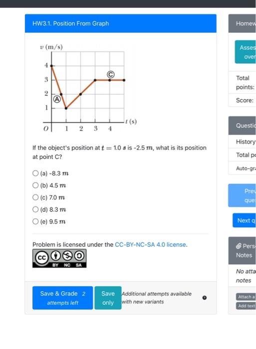 Solved HW3.1. Position From Graph v (m/s) 4 3 2 1 0 A 1 O | Chegg.com