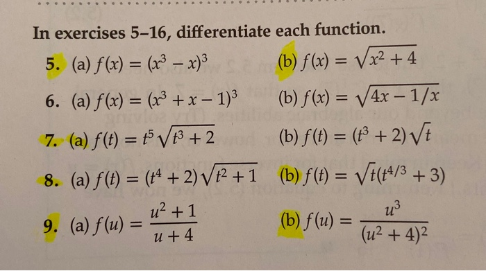 Solved In exercises 5-16, differentiate each function. (a) | Chegg.com