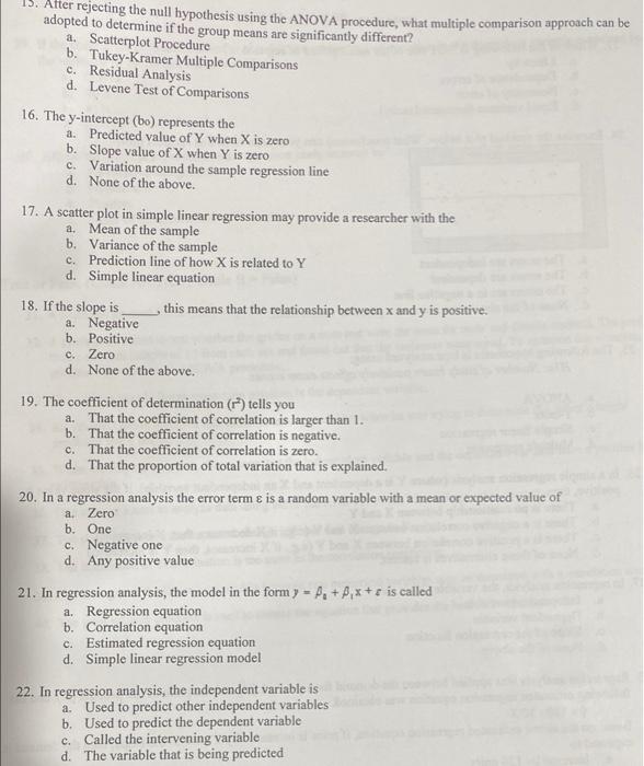 Solved After rejecting the null hypothesis using the ANOVA | Chegg.com