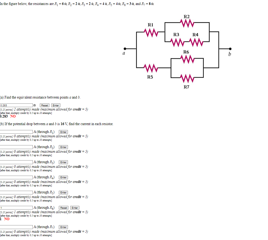 Solved R1=6Ω,R2=2Ω,R3=2Ω,R4=4Ω,R5=4Ω,R6=3Ω, ﻿and R7=8Ω.(a) | Chegg.com
