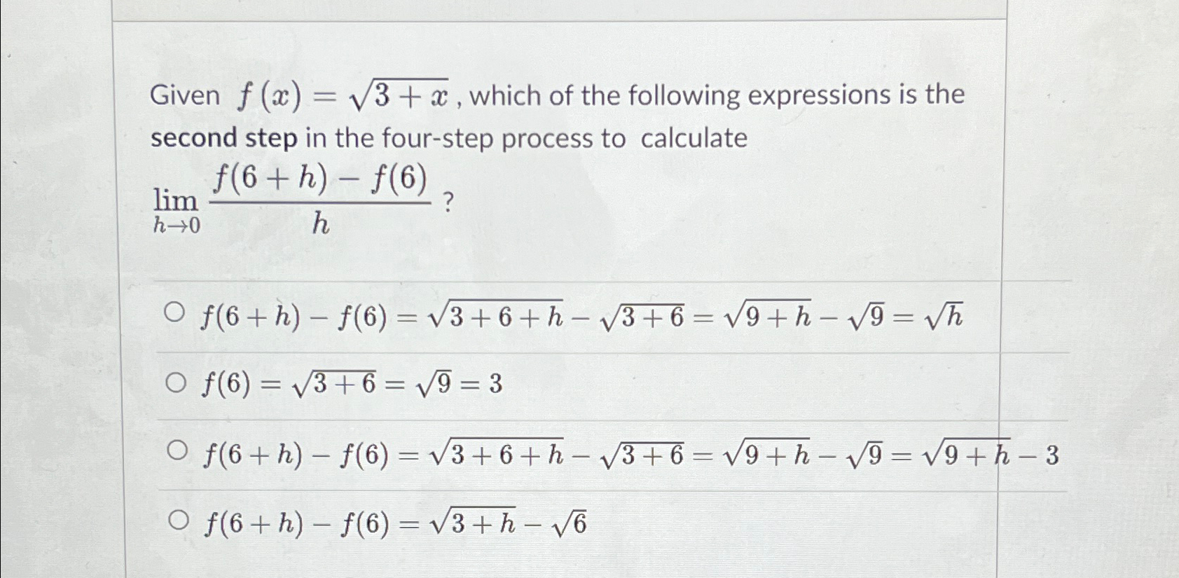 Solved Given f(x)=3+x2, ﻿which of the following expressions | Chegg.com