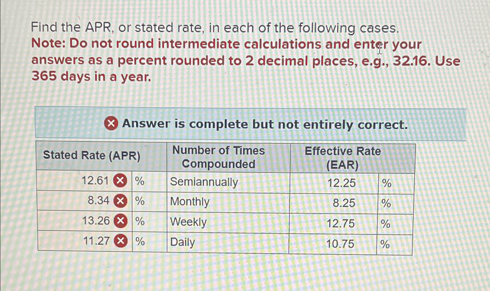 Solved Find the APR, or stated rate, in each of the | Chegg.com