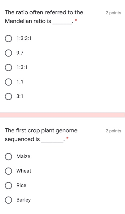 Solved 2 points The ratio often referred to the Mendelian | Chegg.com