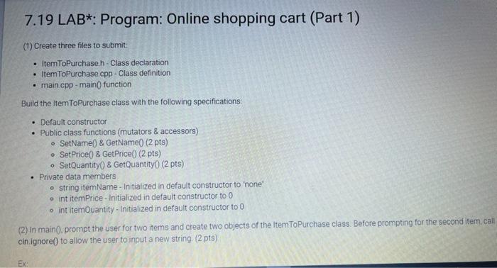Solved 7 19 Lab Program Online Shopping Cart Part 1 1