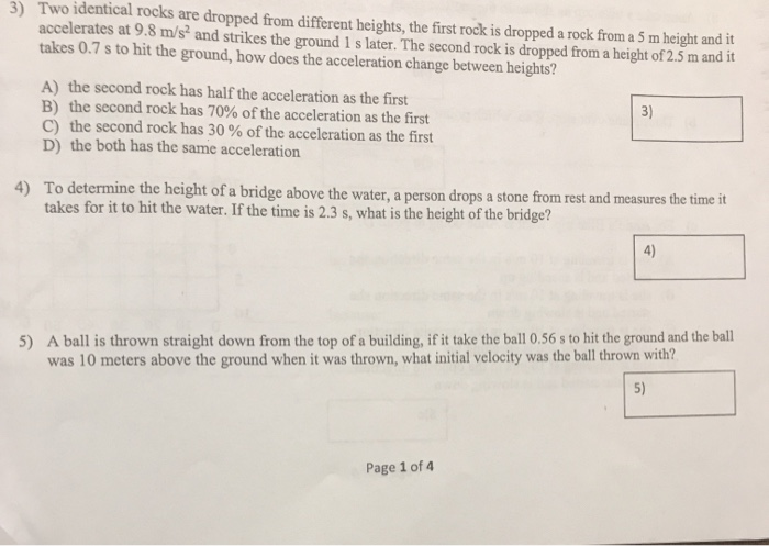 Solved Two identical rocks are dropped from different | Chegg.com
