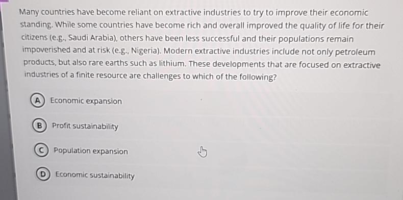 Solved Many countries have become reliant on extractive | Chegg.com