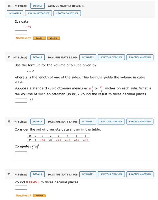 Solved 11. (-/1 Points) DETAILS DAVISPRESTAT1 2.2.025. MY | Chegg.com