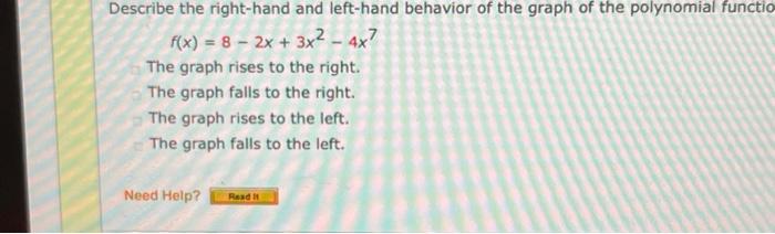 Solved Describe the right-hand and left-hand behavior of the | Chegg.com
