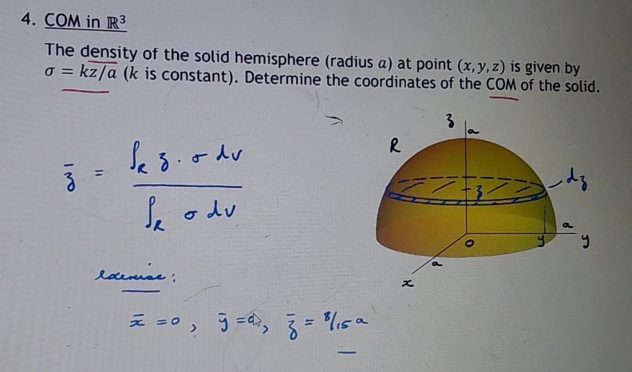 COM in R3The density of the solid hemisphere (radius | Chegg.com