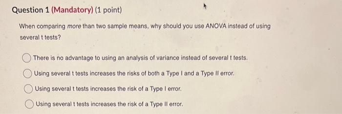 Solved When comparing more than two sample means, why should | Chegg.com