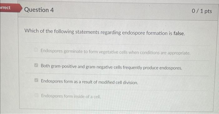Solved Which of the following statements regarding endospore | Chegg.com