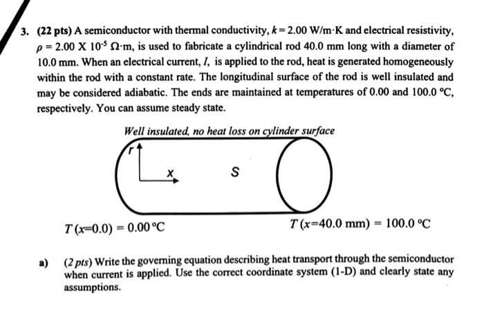 Solved (22 pts) A semiconductor with thermal conductivity, | Chegg.com