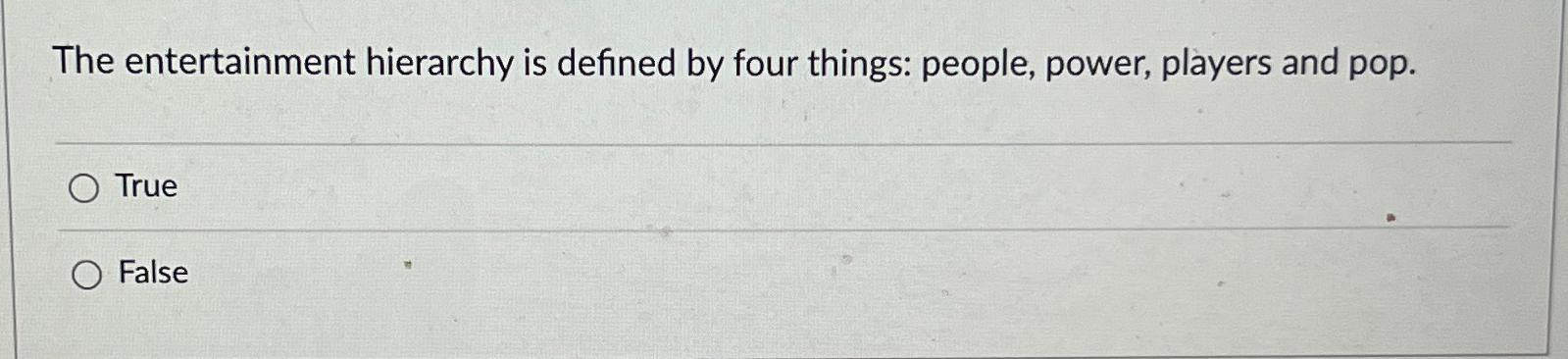 Solved The entertainment hierarchy is defined by four | Chegg.com