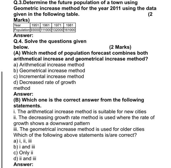 Solved Q.3.Determine the future population of a town using | Chegg.com