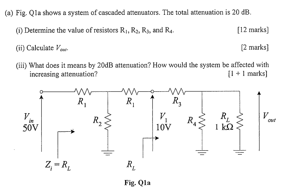 Solved (a) ﻿Fig. Q1a shows a system of cascaded attenuators. | Chegg.com