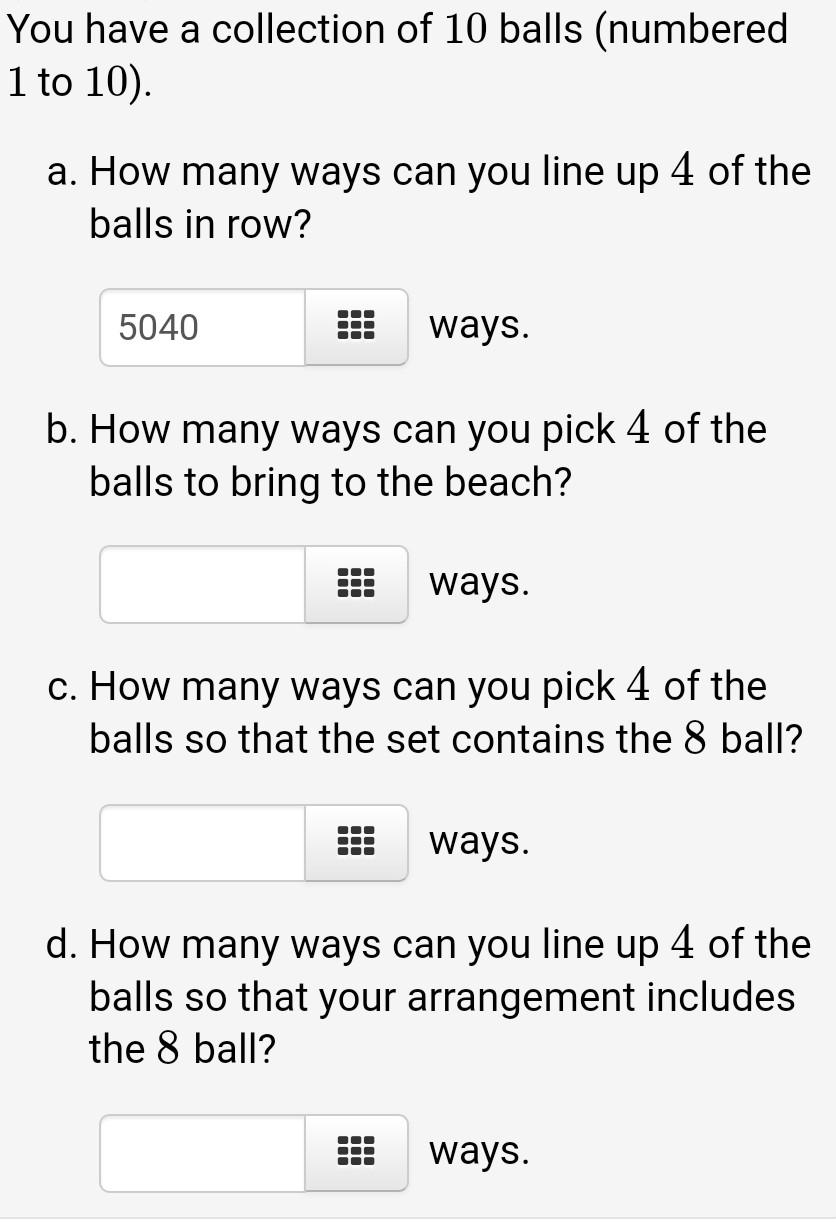 Solved You have a collection of 10 balls (numbered 1 to 10). | Chegg.com