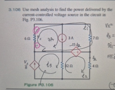 Solved 3.106 ﻿Use mesh analysis to find the power delivered | Chegg.com
