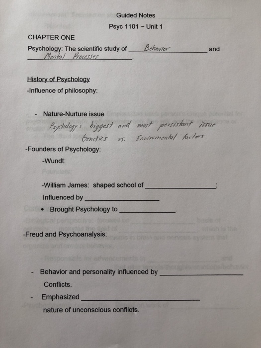 Solved Guided Notes Psyc 1101 - Unit 1 CHAPTER ONE Behavior | Chegg.com