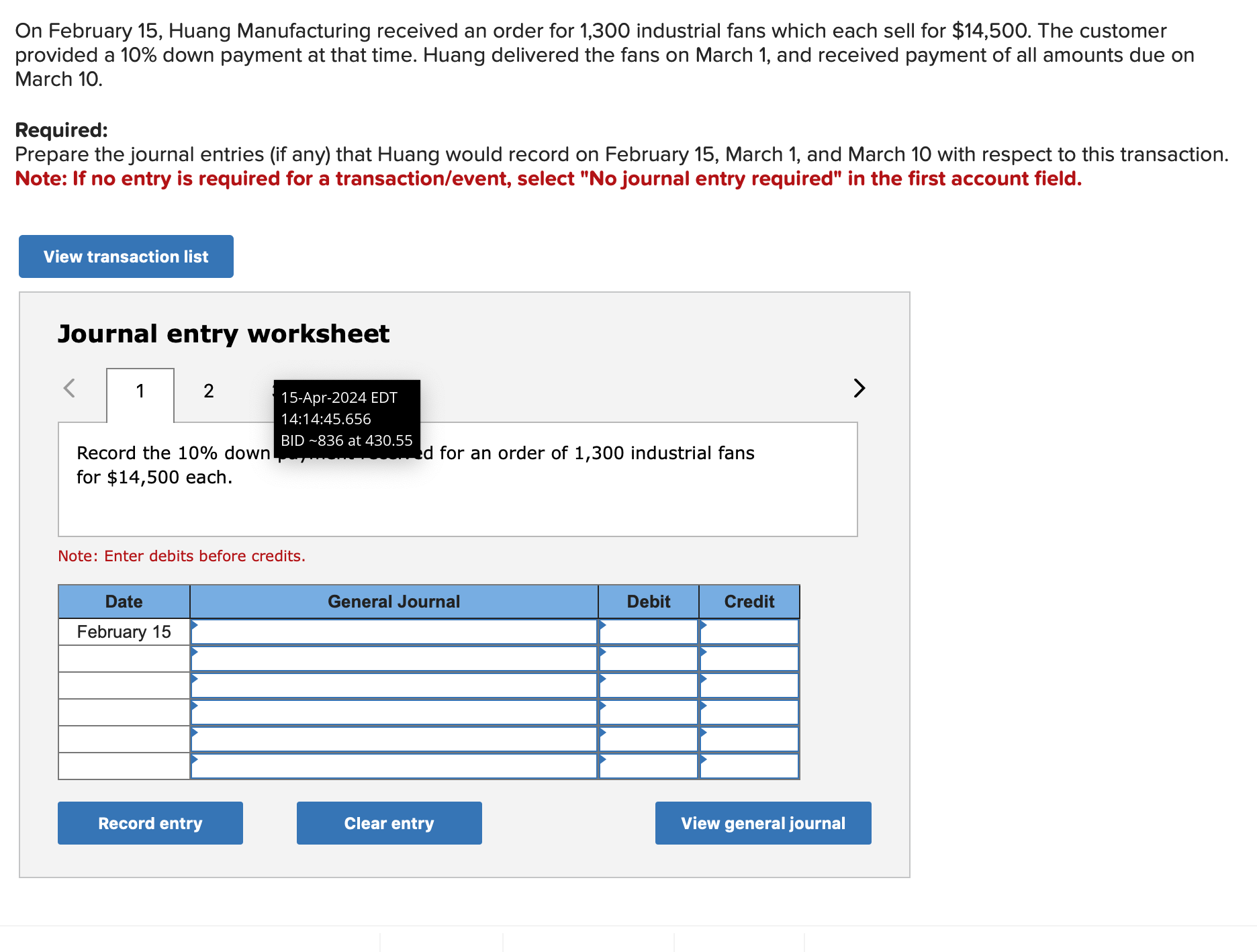 Solved On February 15, ﻿Huang Manufacturing received an | Chegg.com