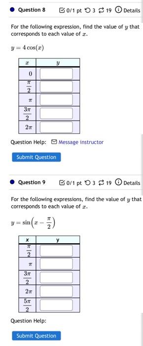 Solved For the following expression, find the value of y | Chegg.com