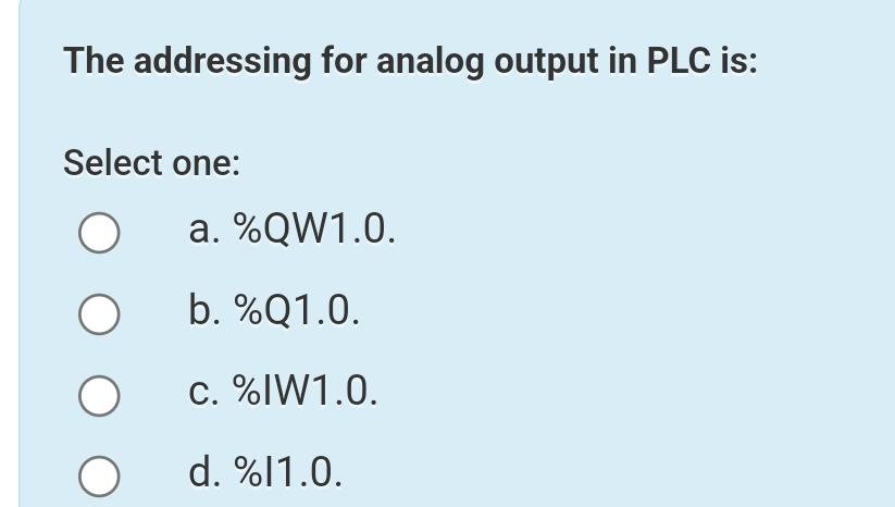 Solved The addressing for analog output in PLC is:Select | Chegg.com
