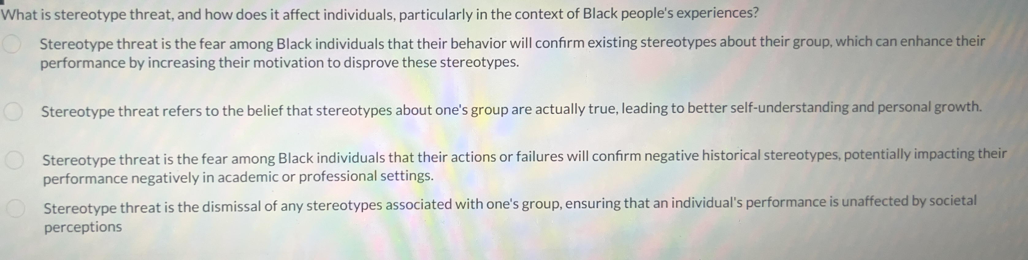 Solved What is stereotype threat, and how does it affect | Chegg.com
