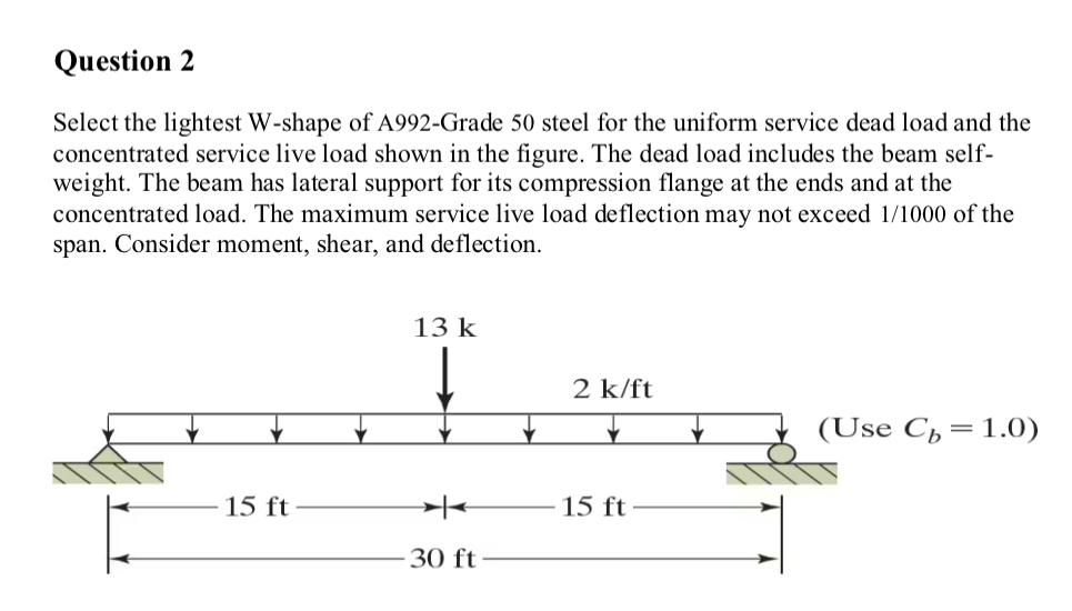 Solved Question 2Select the lightest W-shape of A992-Grade | Chegg.com