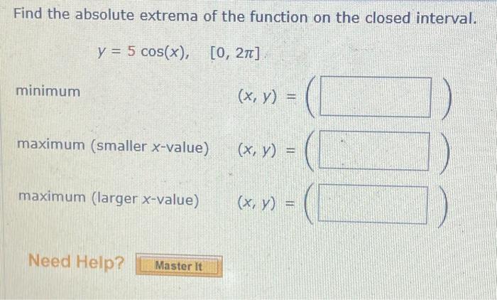 Solved Find the absolute extrema of the function on the | Chegg.com