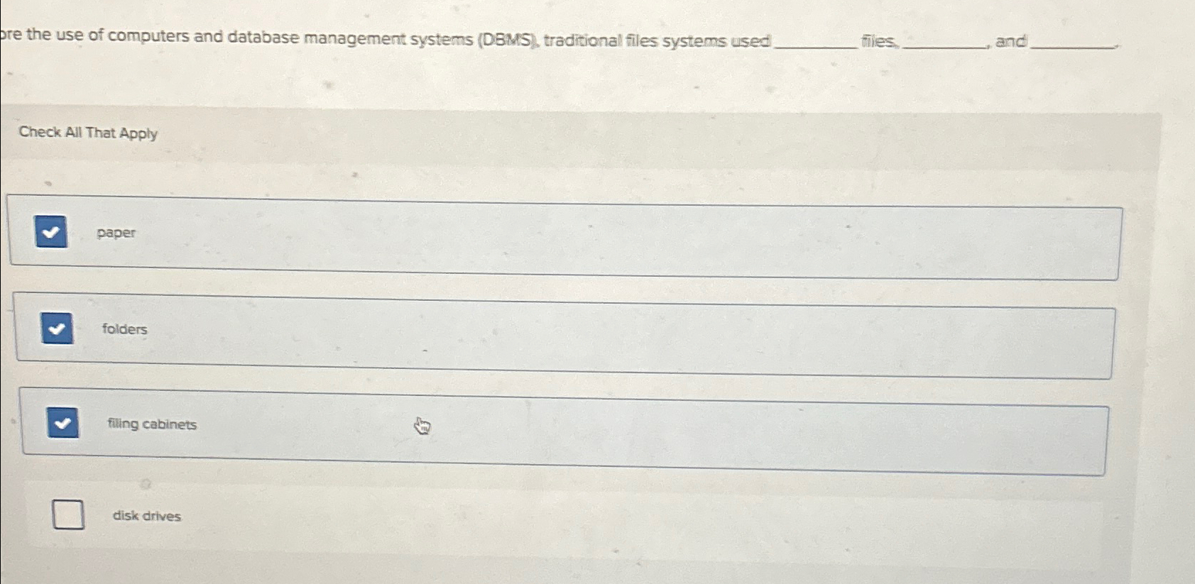 Solved pre the use of computers and database management | Chegg.com