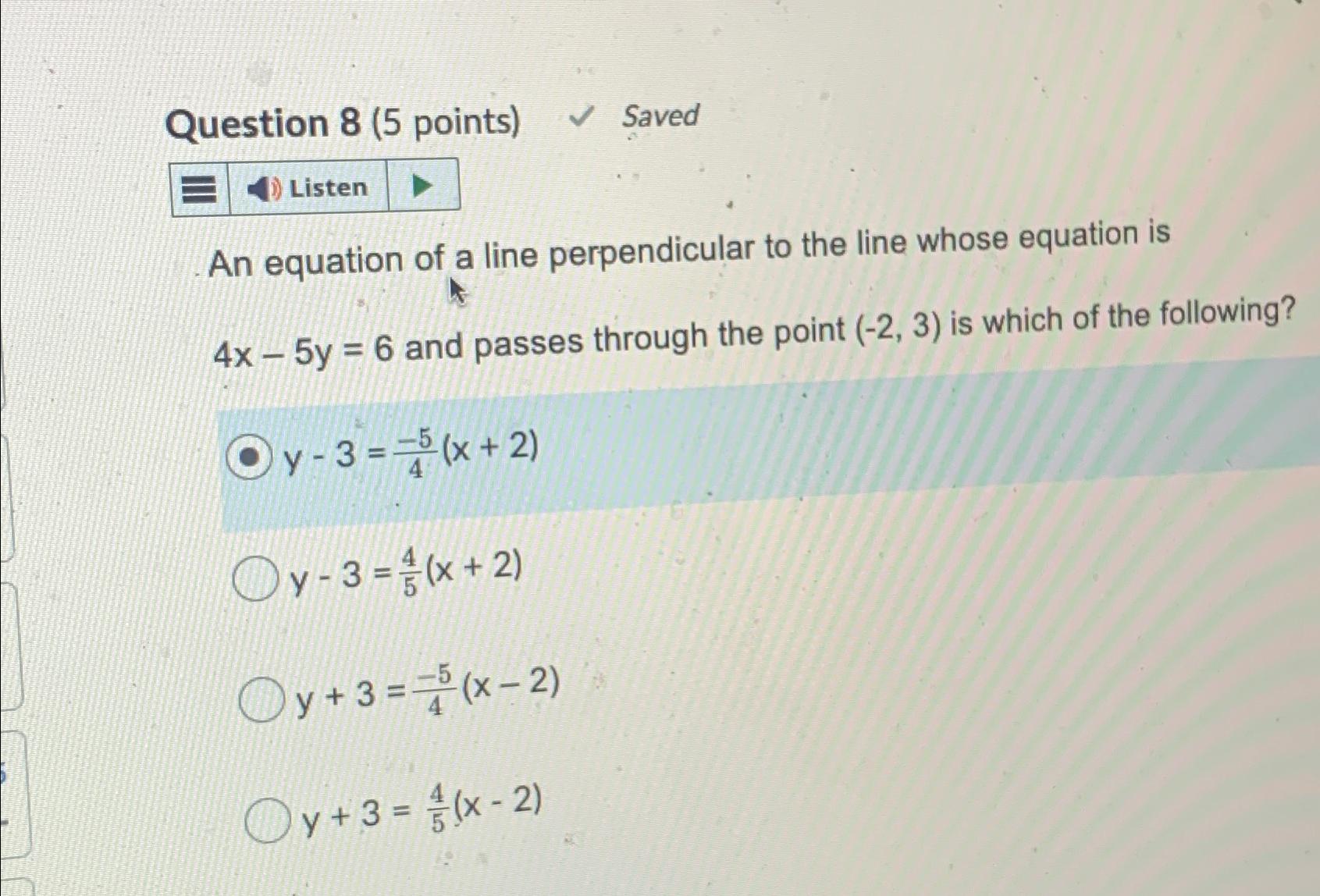 Solved Question 8 (5 ﻿points) ﻿SavedAn equation of a line | Chegg.com