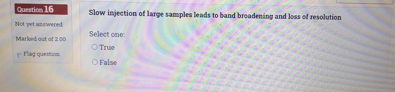 Solved Question 16 Slow injection of large samples leads to | Chegg.com