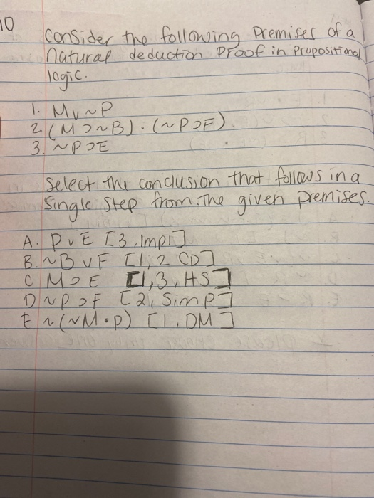 Solved 10 consider the following premises of a natural de | Chegg.com