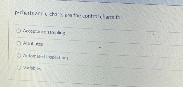 Solved p-charts and c-charts are the control charts for: O | Chegg.com
