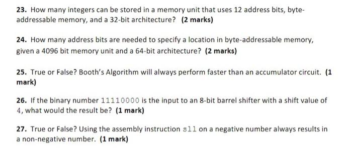 Solved 23. How many integers can be stored in a memory unit | Chegg.com