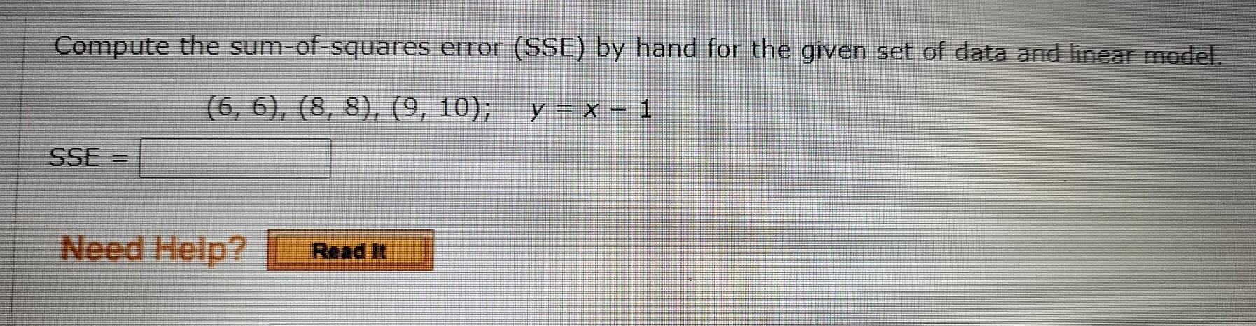 Solved Compute the sum-of-squares error (SSE) by hand for | Chegg.com