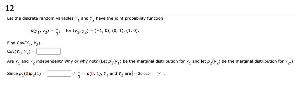 Solved 12Let the discrete random variables Y1 ﻿and Y2 ﻿have | Chegg.com