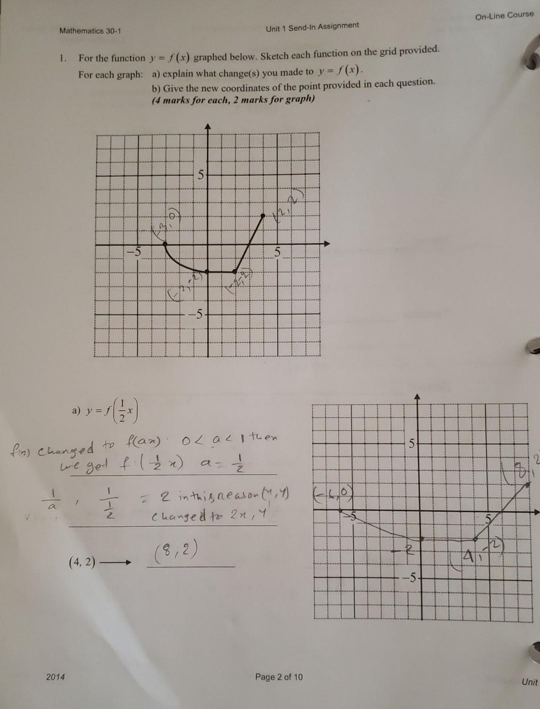 Solved On-Line Course Mathematics 30-1 Unit 1 Send-In | Chegg.com