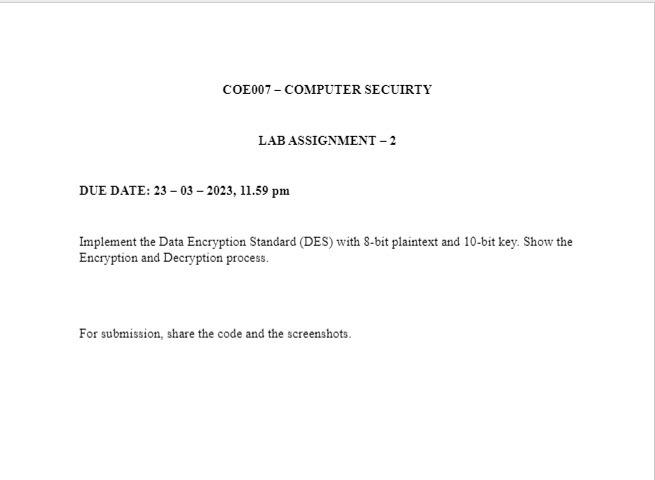 Solved Implement the Data Encryption Standard (DES) with | Chegg.com