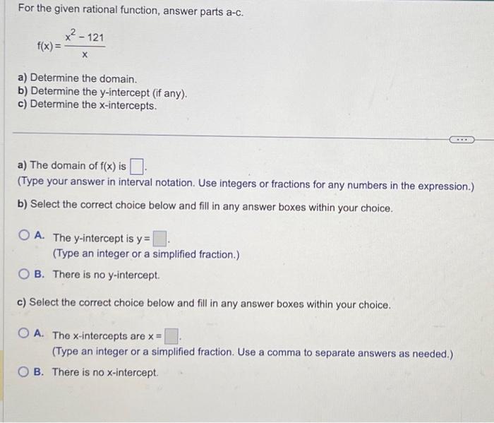 Solved For the given rational function, answer parts a-c. | Chegg.com