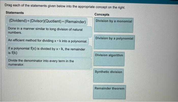 Drag each of the statements given below into the | Chegg.com