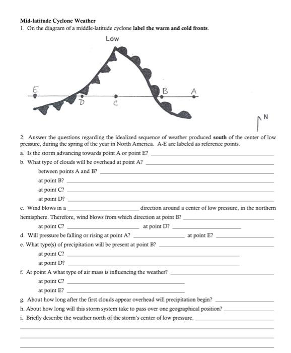 Solved Mid-latitude Cyclone Weather 1. On the diagram of a | Chegg.com