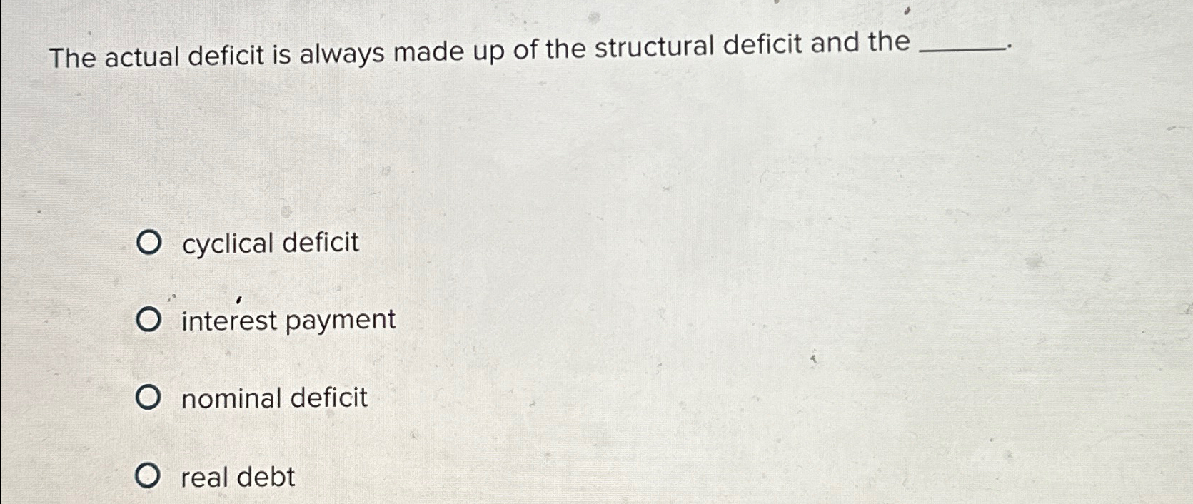 Solved The actual deficit is always made up of the | Chegg.com