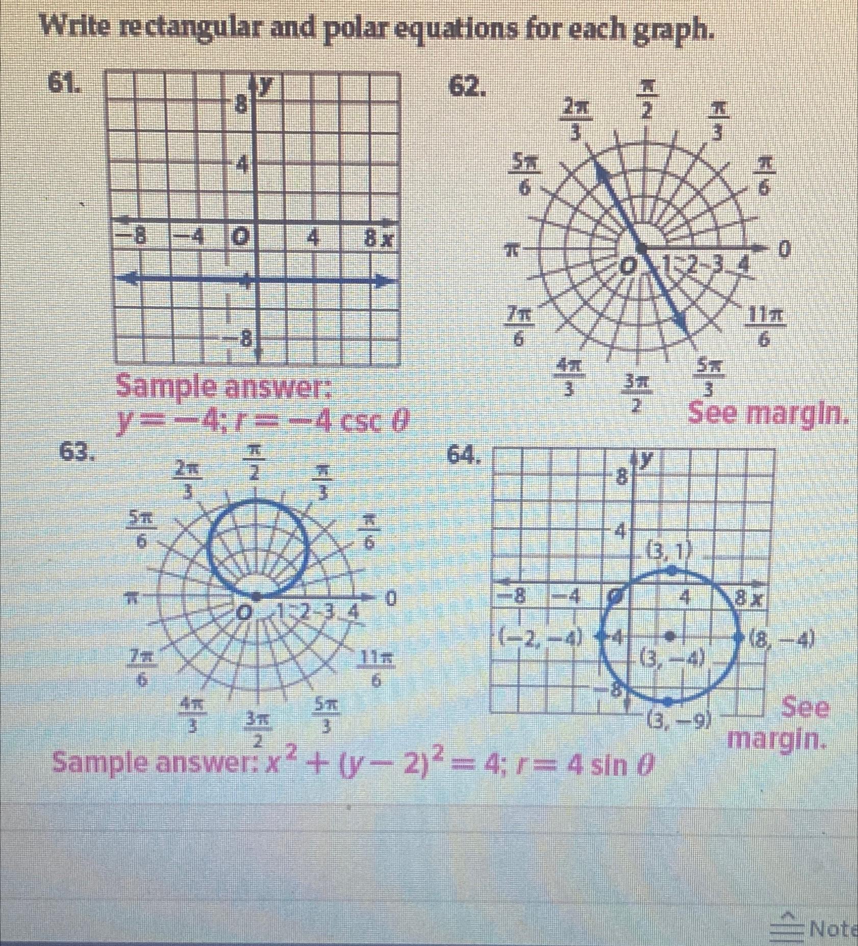 Solved Write rectangular and polar equations for each | Chegg.com