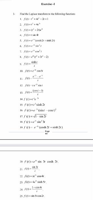 Solved [- Find the Laplace transfonn to the following | Chegg.com