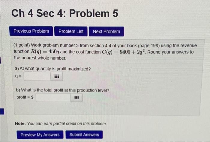 Solved (1 point) Work problem number 3 from section 4.4 of | Chegg.com