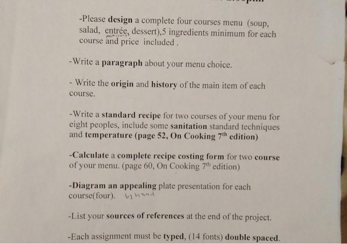 -Please design a complete four courses menu (soup, | Chegg.com