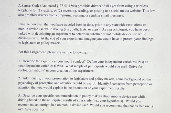 Solved Arkansas Code (Annotated $27−51−1504 ) prohibits | Chegg.com