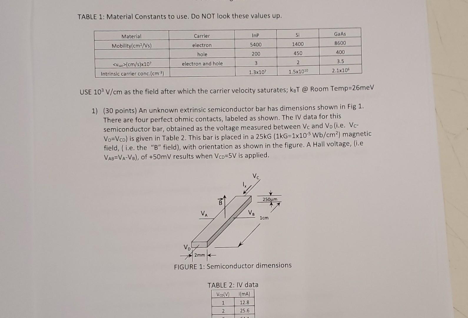 Solved TABLE 1: Material Constants to use. Do NOT look these | Chegg.com