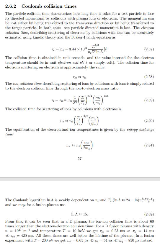 Solved 2.6.2 ﻿Coulomb collision timesThe particle collision | Chegg.com
